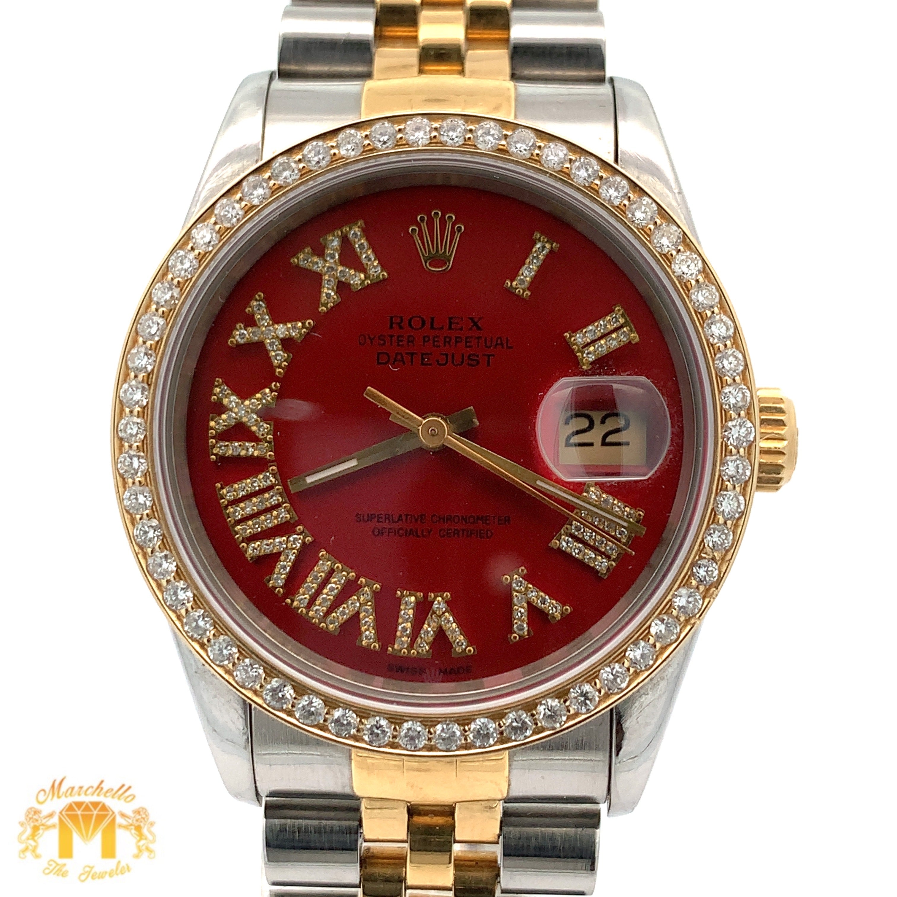 36mm Rolex Datejust Watch with Two-Tone Jubilee Bracelet (red dial wit ...