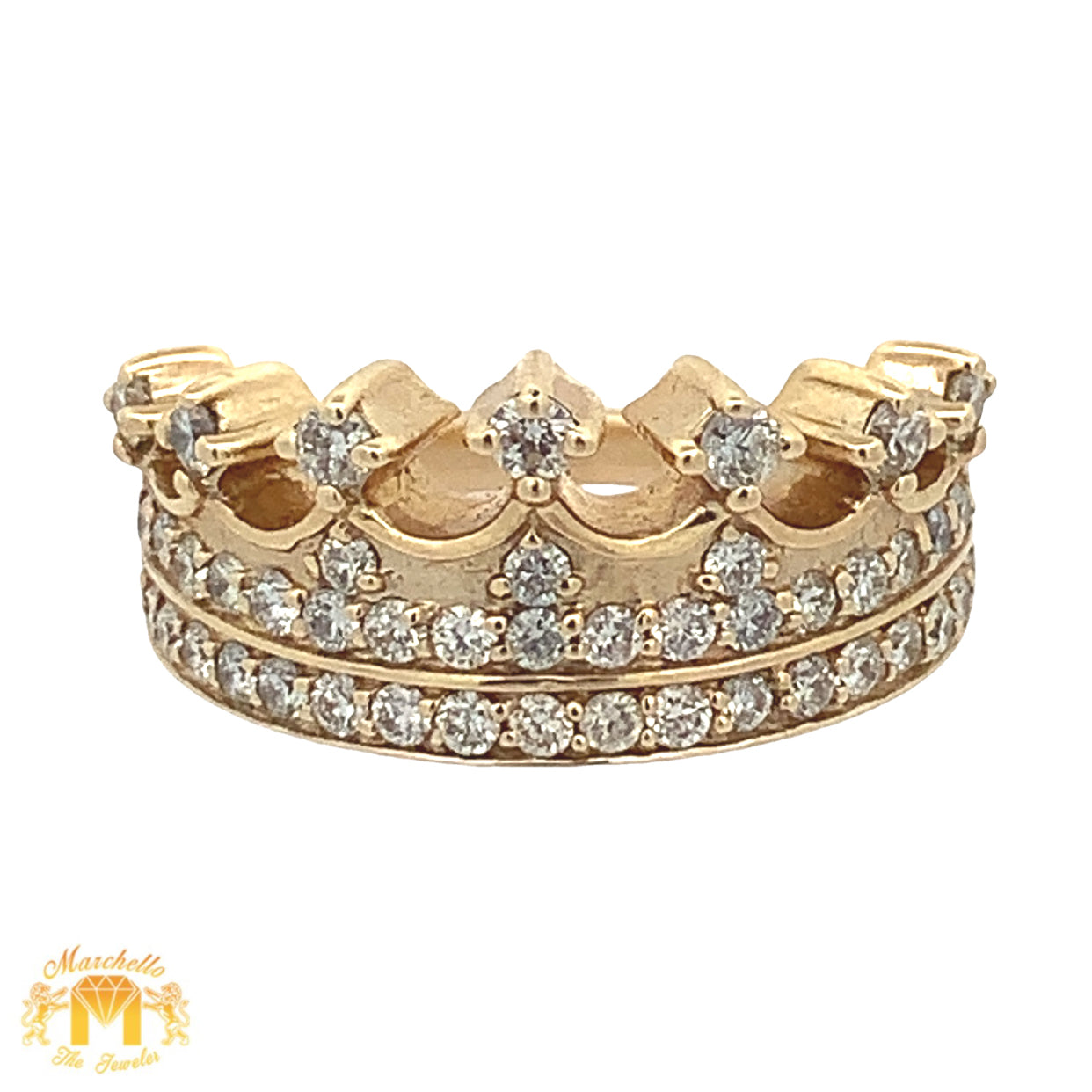 14k Yellow Gold Crown Shaped Ring with Round Diamonds – Marchello The ...