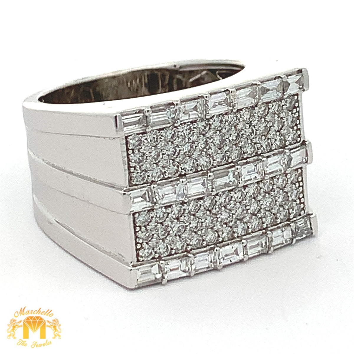 14k Gold Emerald Cut Diamond Men`s Ring with Round Diamonds – MTJ