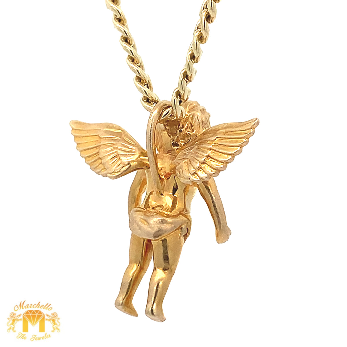 14k Yellow Gold Angel Pendant with Round Diamonds and 14k Yellow Gold – MTJ