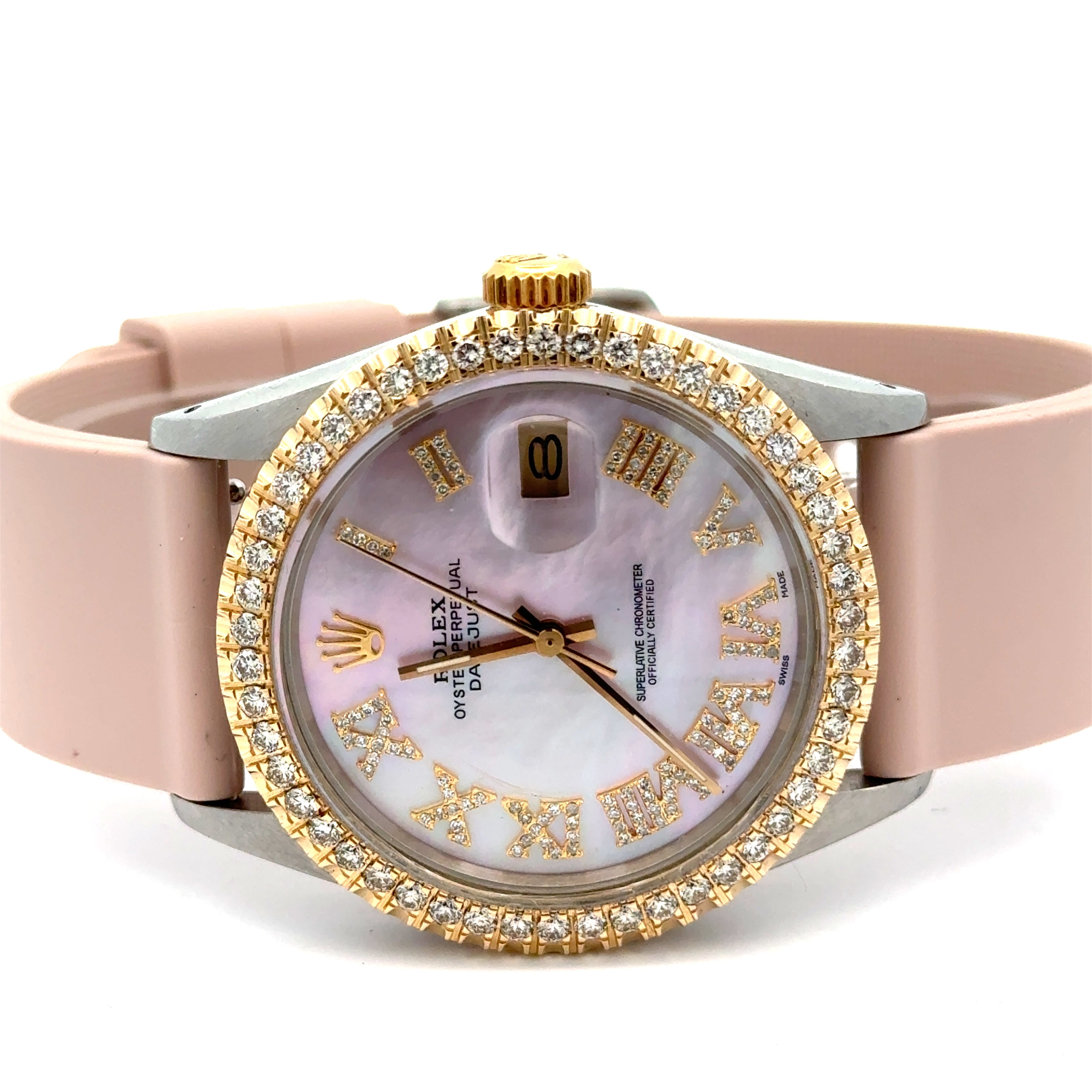 36mm Rolex Datejust Diamond Watch with Pink Rubber Band (diamond bezel ...