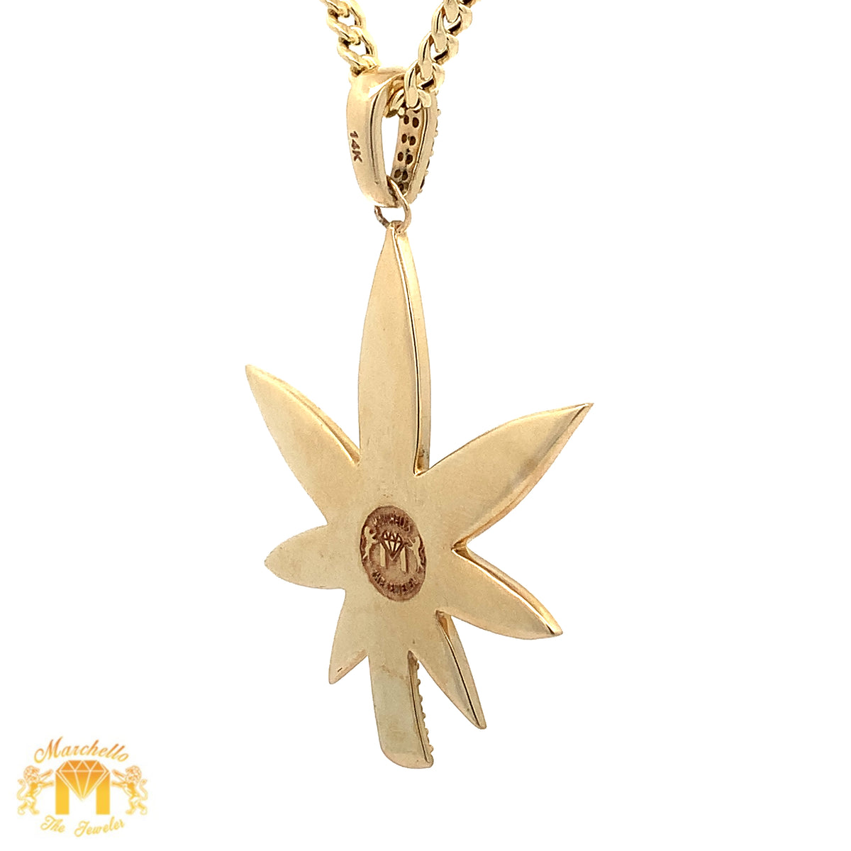 14k Yellow Gold and Diamond Leave Pendant with Round Diamonds and 14k – MTJ