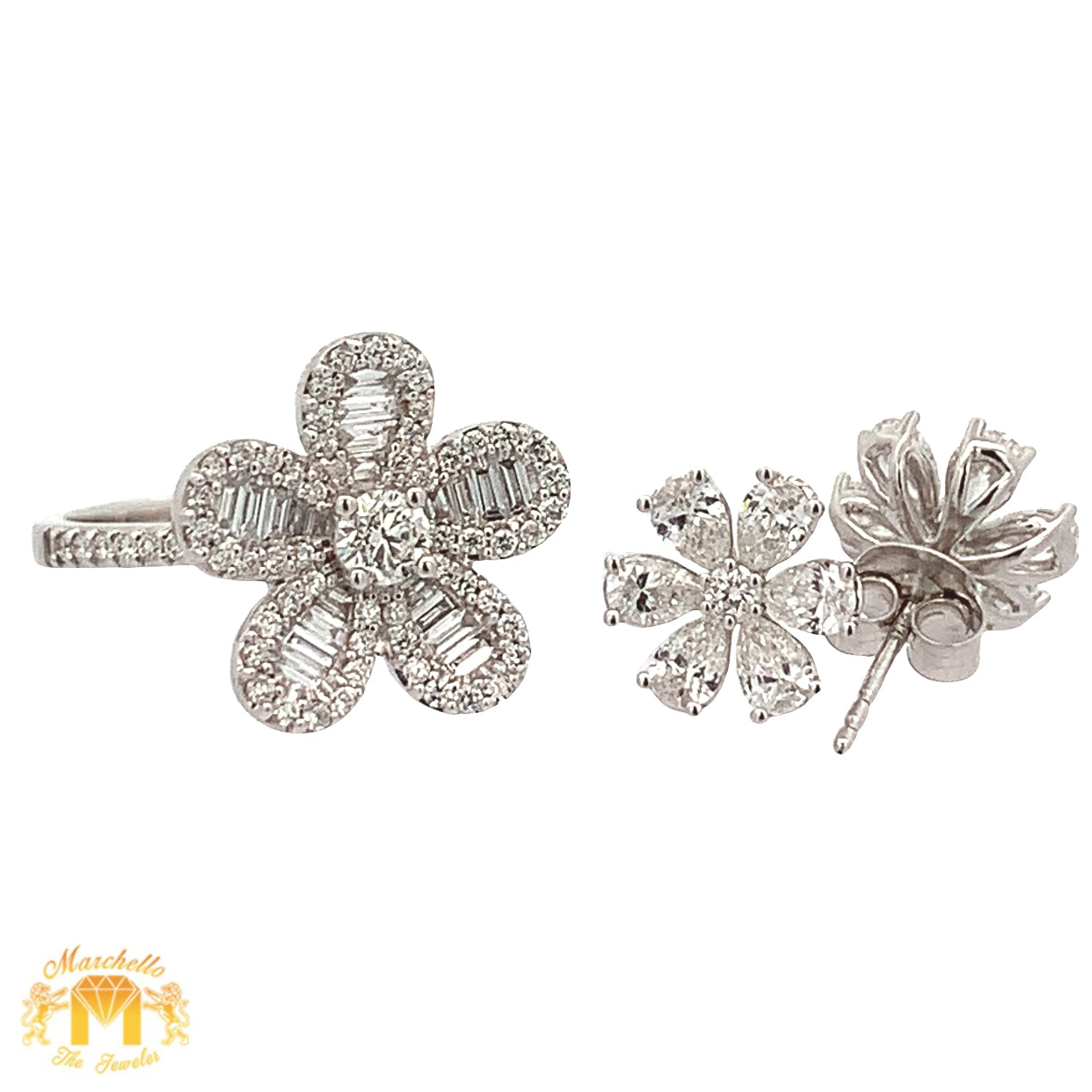 6 piece deal: VVS/vs diamonds set in a 18k White Gold Flower Ring and – MTJ
