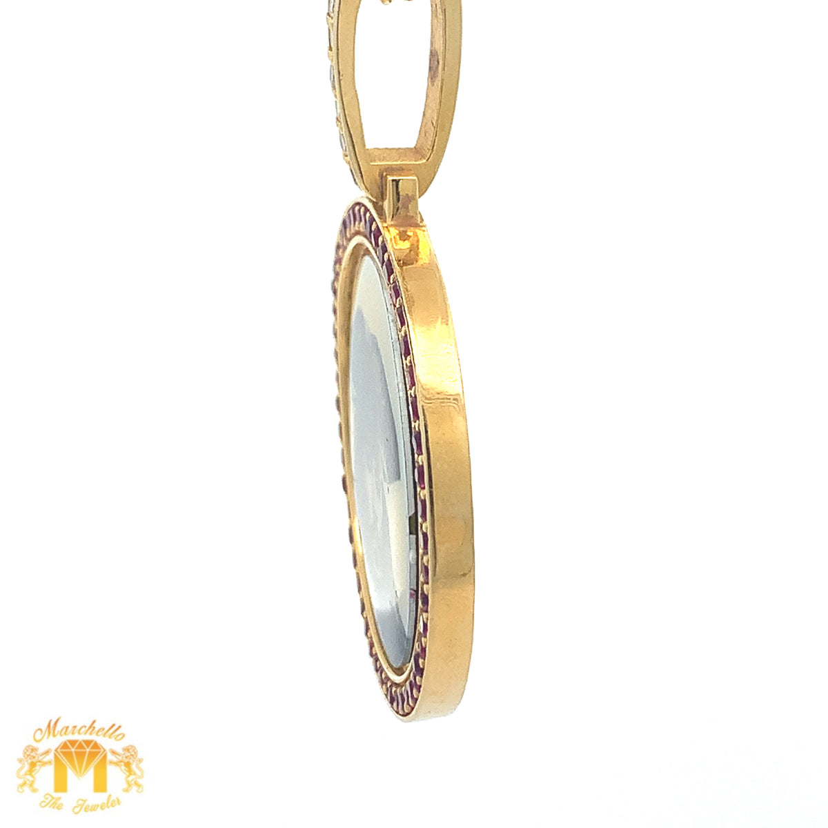 14k Yellow Gold Round Spinning Ruby Memory Picture Pendant with Round – MTJ