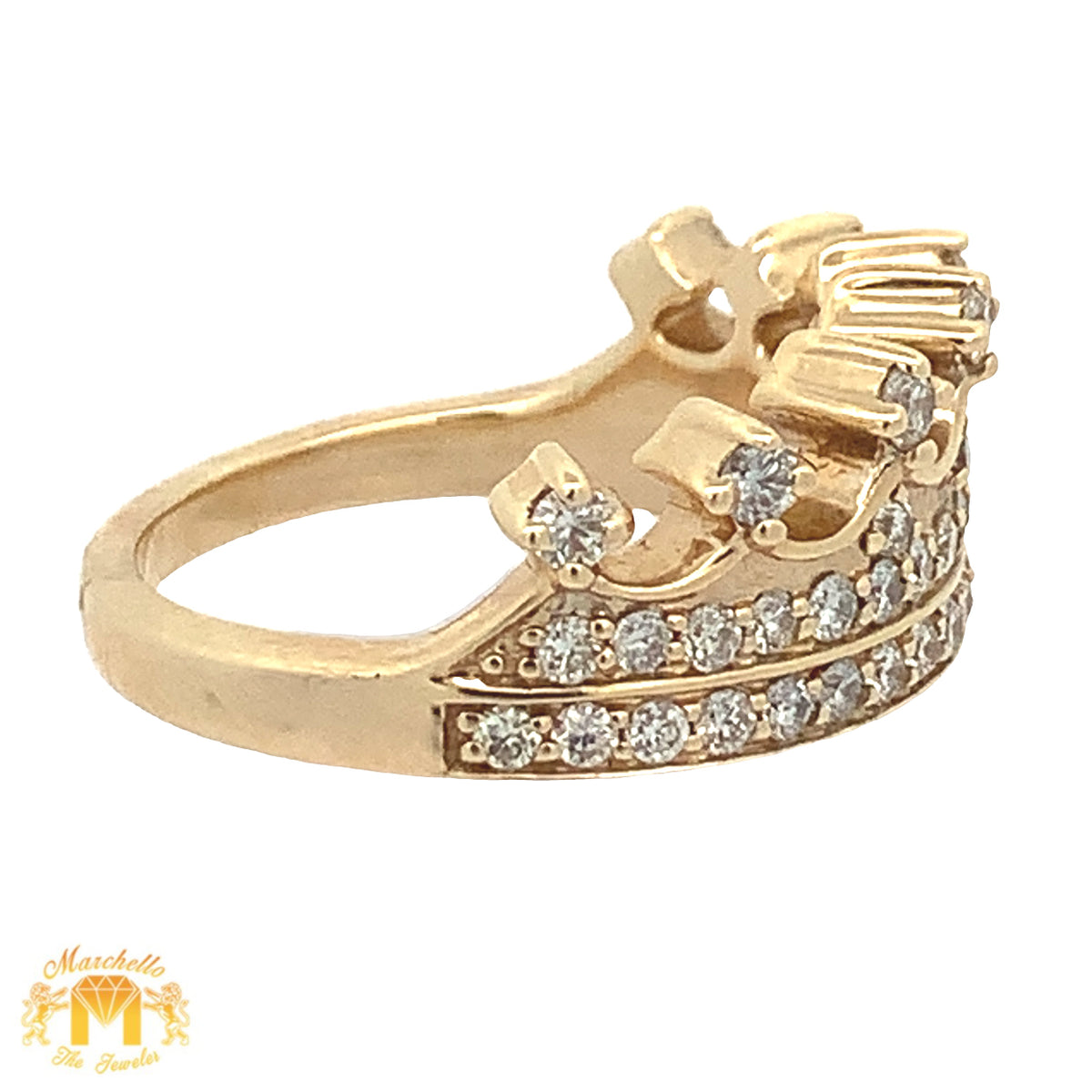 14k Yellow Gold Crown Shaped Ring with Round Diamonds – MTJ