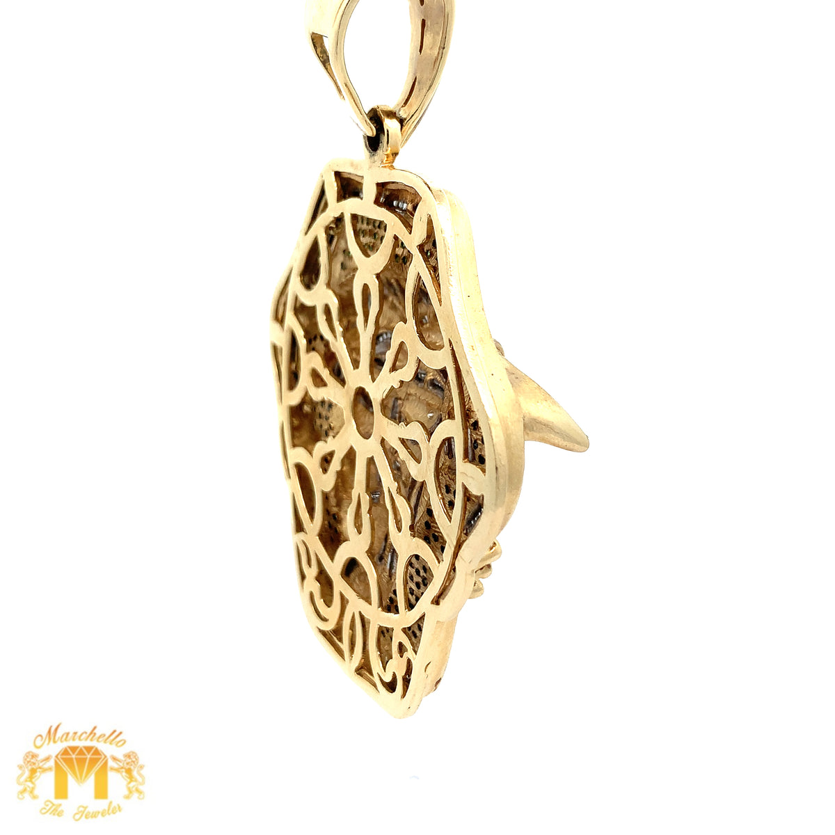 9.80ct Diamonds 14k Yellow Gold Bull Pendant with Baguette and Round D ...