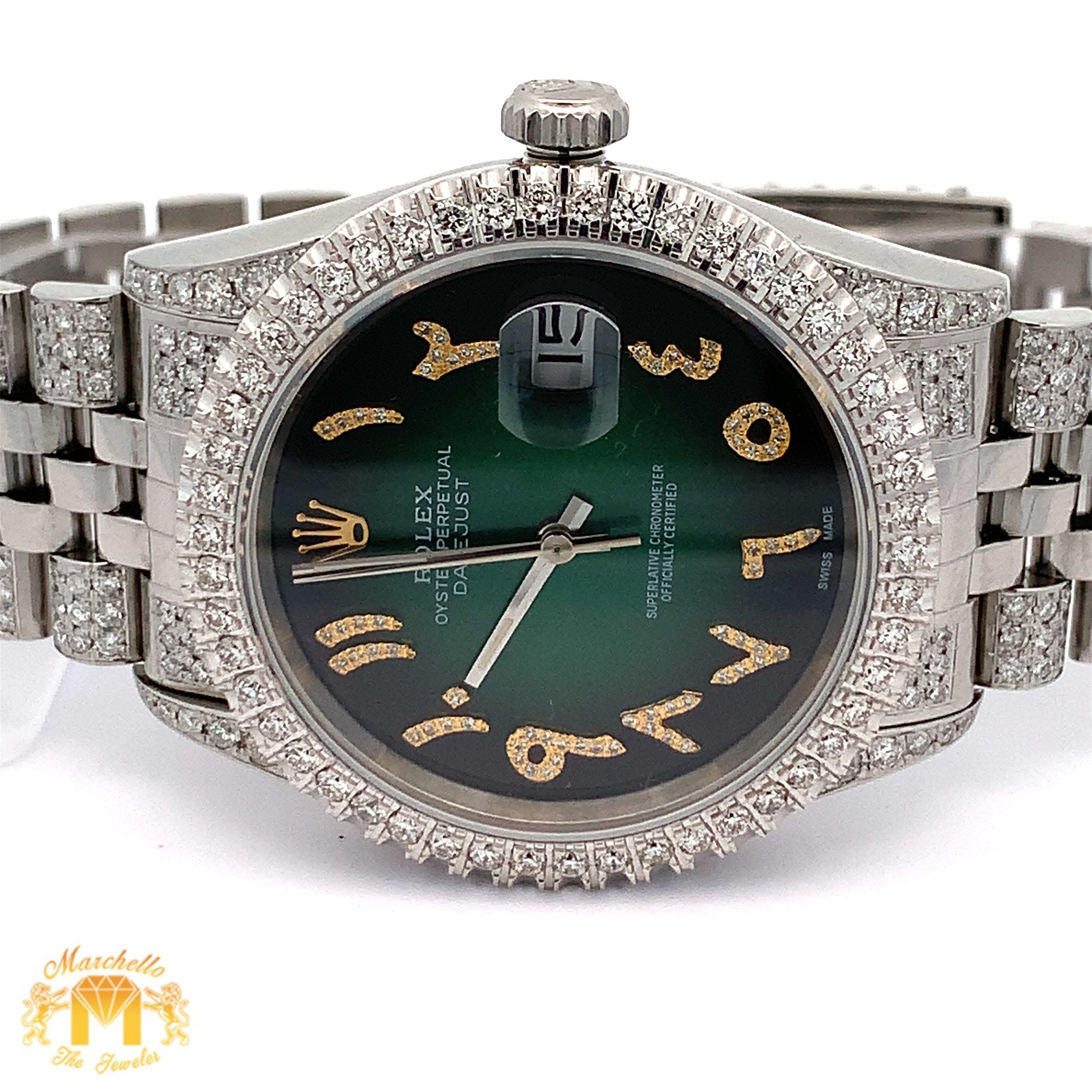 7ct Diamond Iced out 36mm Rolex Watch with Stainless Steel Jubilee Bra ...