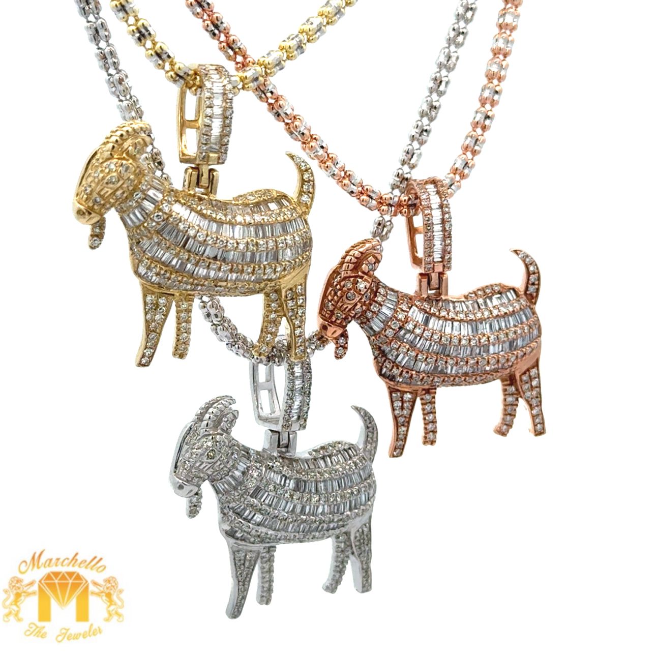 14k gold and diamond Goat Pendant + Gold Ice Link Chain (choose your c ...