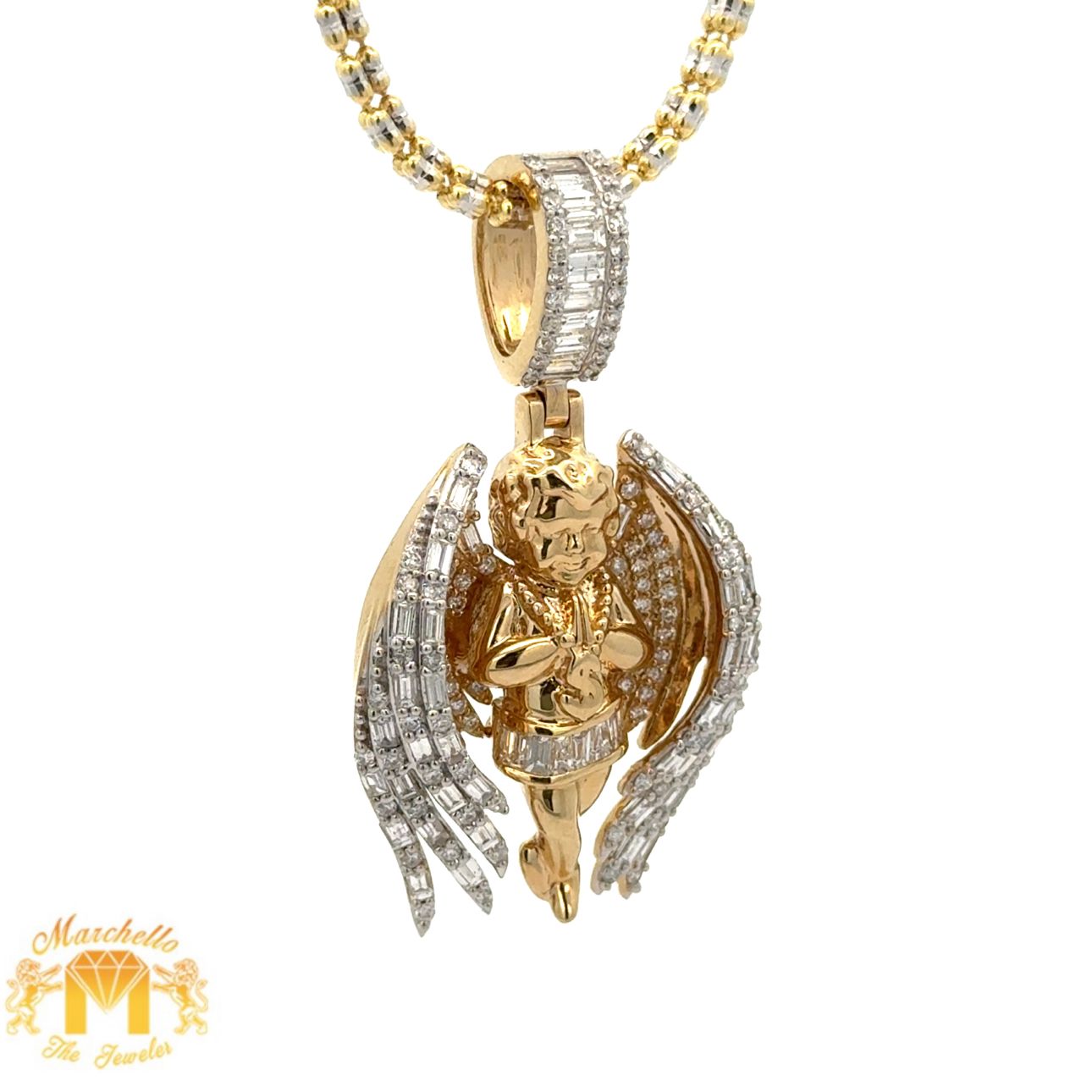 14k yellow gold and diamond Angel Pendant and Yellow Gold Ice Link Cha ...