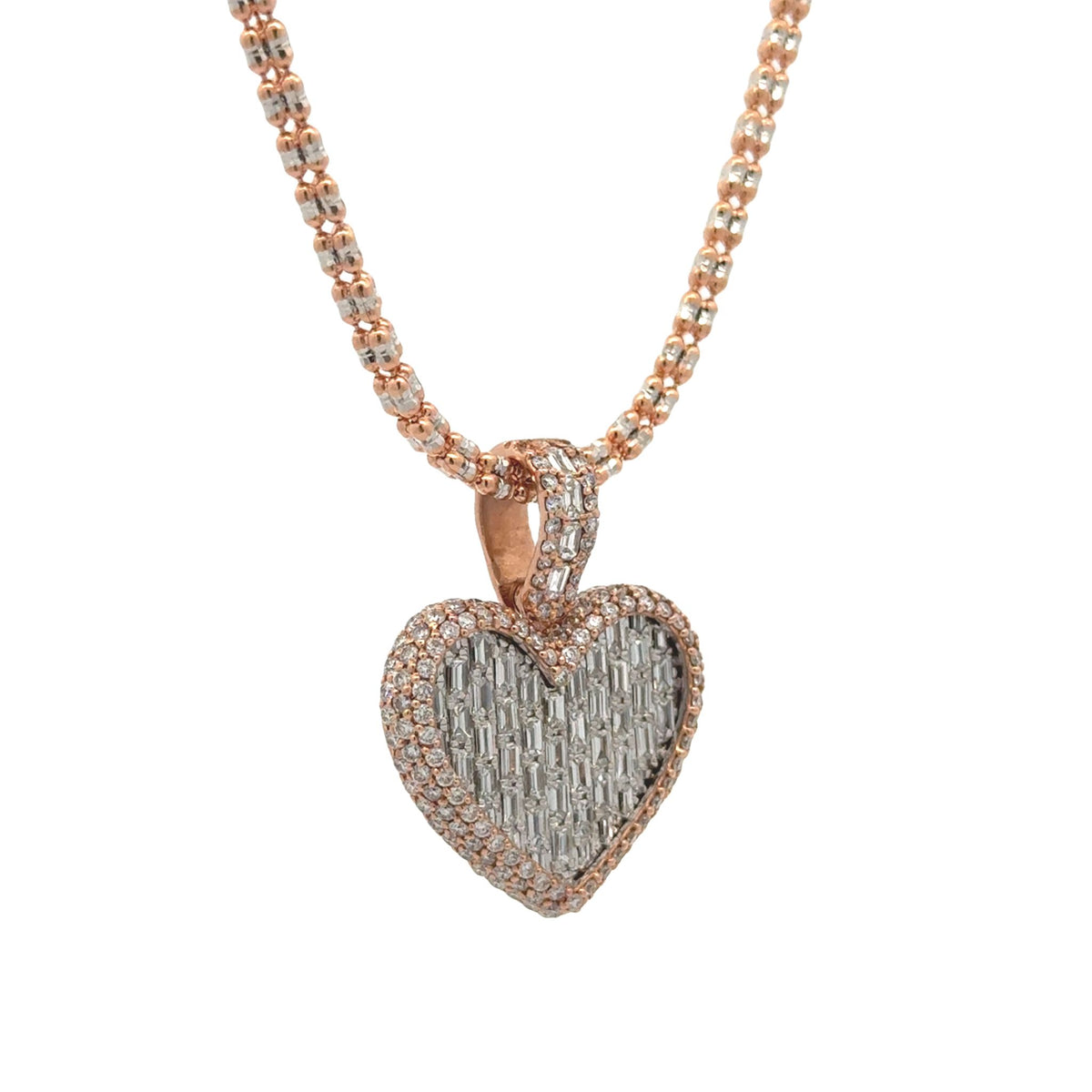 14k gold and diamond Heart Pendant and Gold Ice Link chain (VALENTINE ...