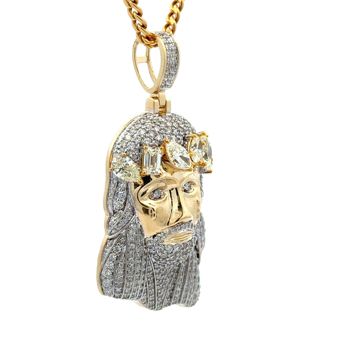 14k yellow gold and diamond Jesus Head Pendant and Cuban or Tennis cha ...