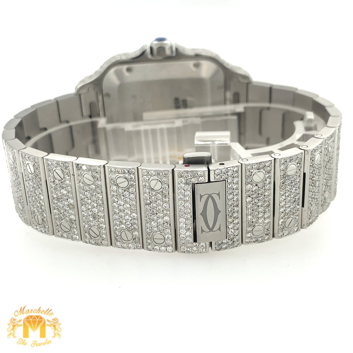 Iced Out 40mm Cartier Santos Stainless Steel Watch with 18.50ct of Dia ...