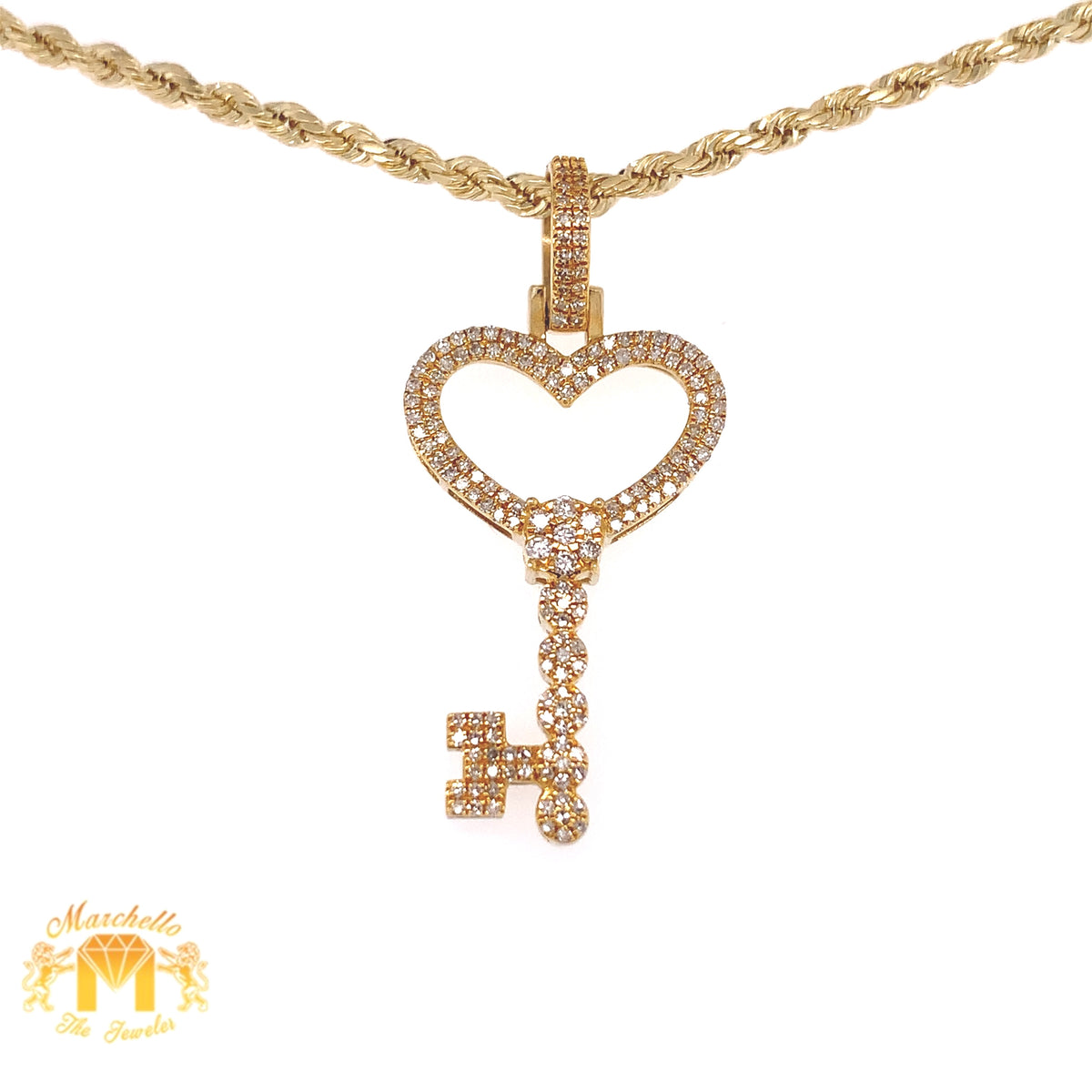 Diamonds and 14k Gold Key Pendant & Gold Rope Chain Set – MTJ