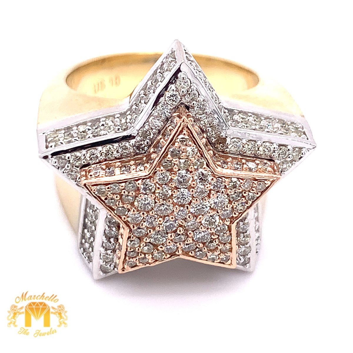 14k Gold Star Ring with Round Diamond (3D, solid back) – MTJ