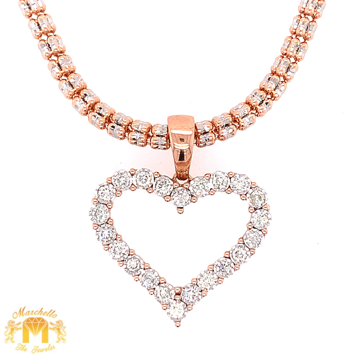 Diamond and Gold Heart Pendant and 2mm Ice Link Chain – MTJ
