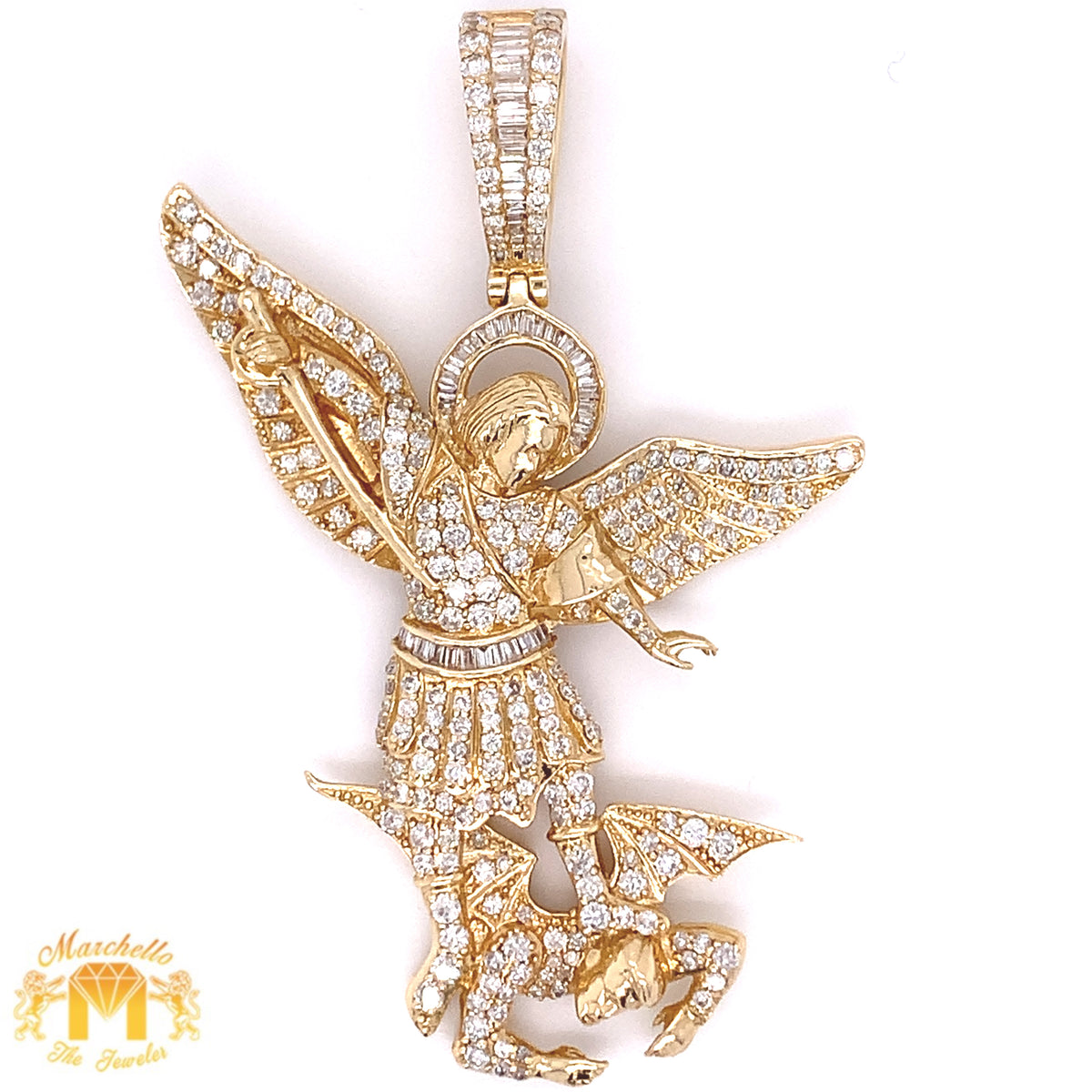 14k Gold Saint Michael Diamond Pendant and Cuban Link Chain Set – MTJ