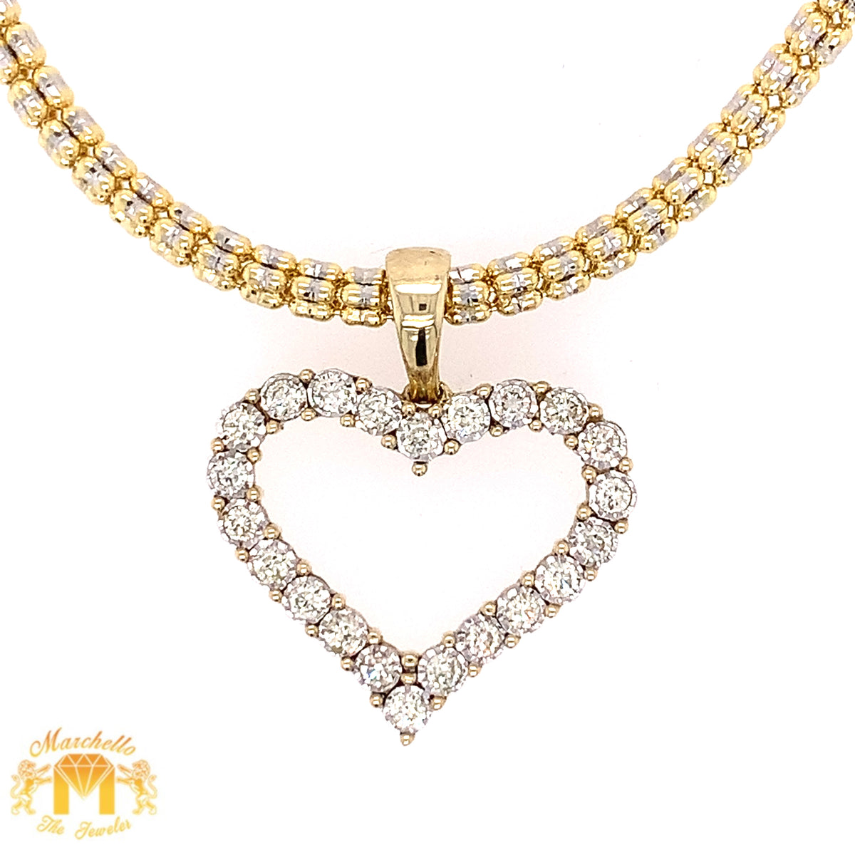 Diamond and Gold Heart Pendant and 2mm Ice Link Chain – MTJ